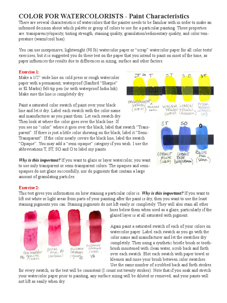 Watercolor Color Properties Guide | PDF | Watercolor Painting | Color