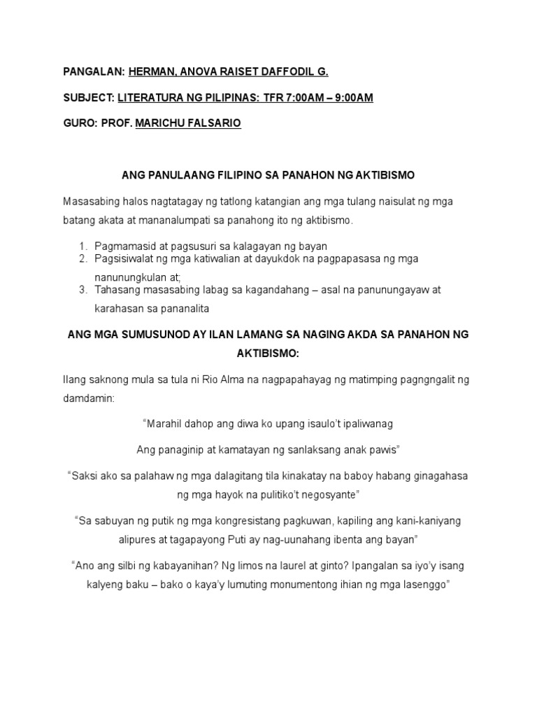 Panulaan Sa Panahon NG Aktibismo | PDF