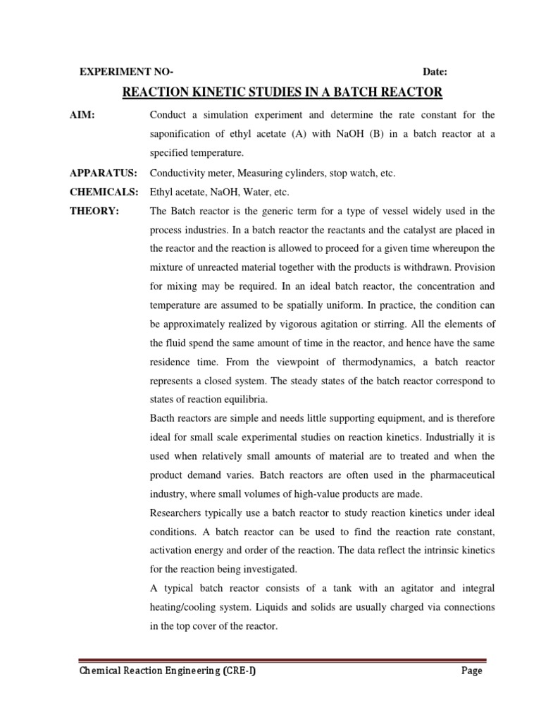 CRE Lab Manual | PDF | Chemical Reactor | Flow Measurement