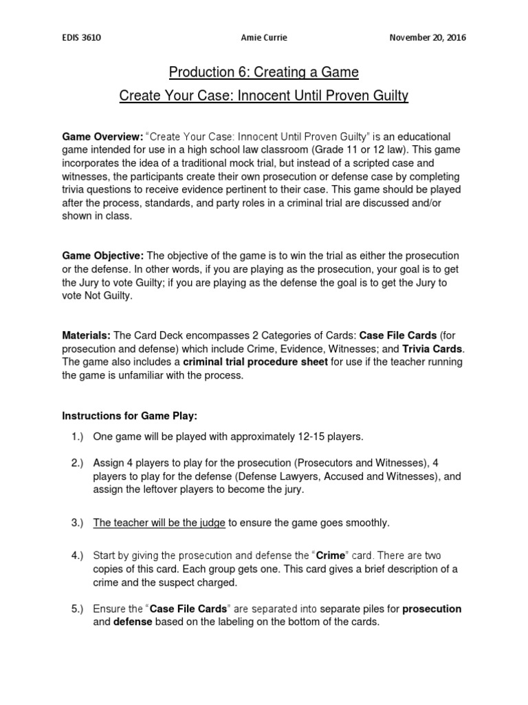 Edis 3610 Production 6 - Creating A Game Rules and Discussion | PDF ...