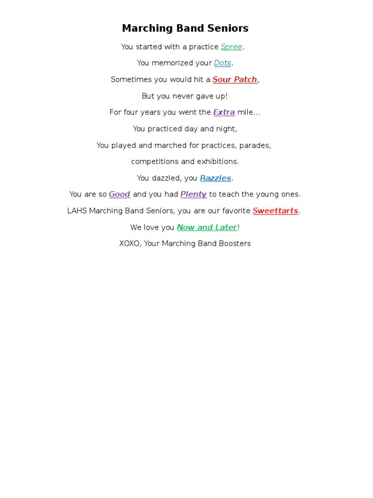 Marching Band Seniors Poem | PDF | Sports