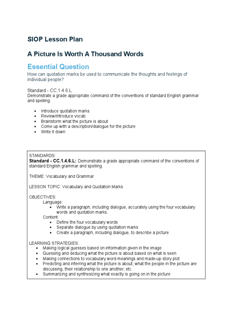 Siop Lesson Plan | PDF | Vocabulary | Teaching
