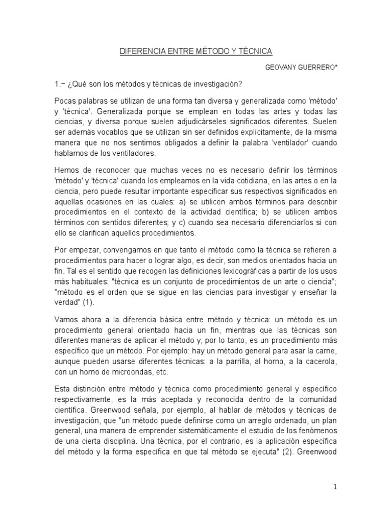 Diferencia Entre Metodo y Tecnica | PDF | Método científico | Science