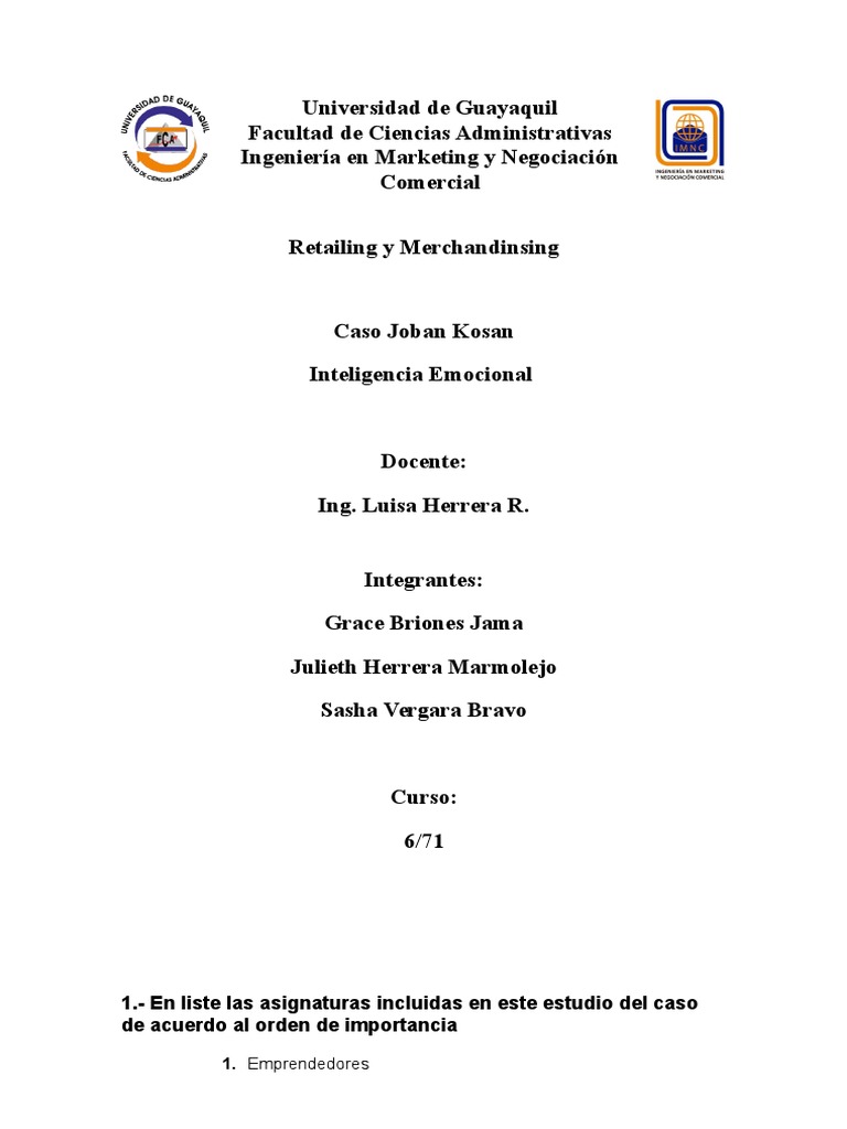 Taller en Clases - Inteligencia Emocional-Caso Joban Kosan | PDF