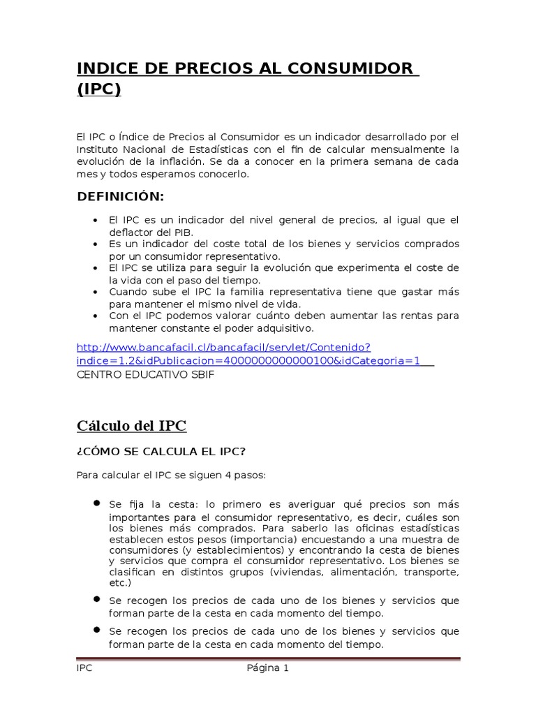 Indice de Precios Al Consumidor (IPC) : Definición | PDF | Índice de ...