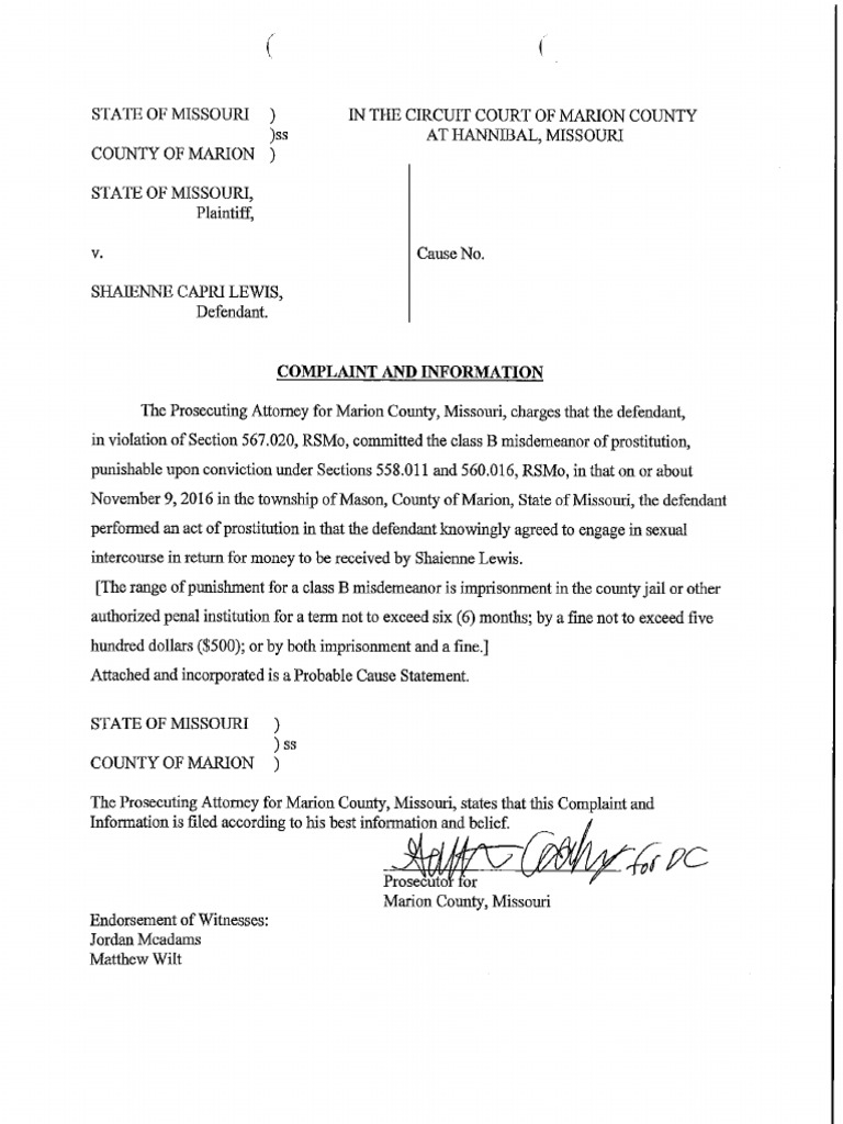 Shaienne Lewis Prostitution Charges | PDF