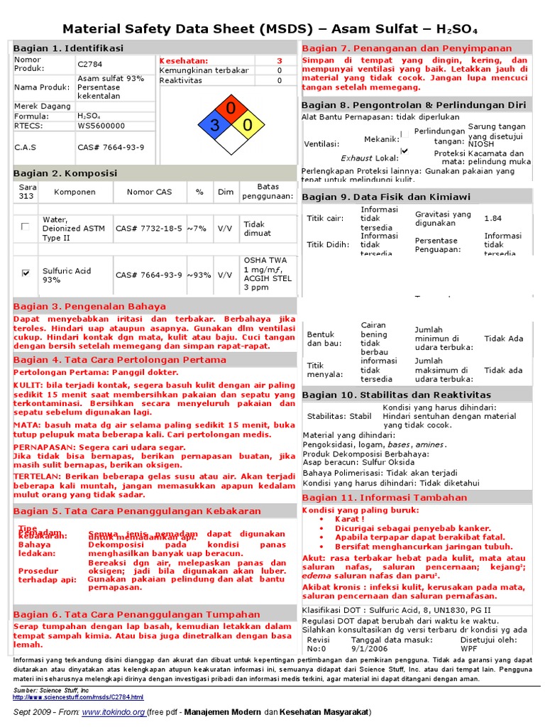 Msds - Asam Sulfat (H2so4) | PDF