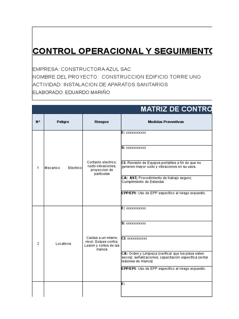 Modelo - Matriz de Control Operacional y Seguimiento | PDF