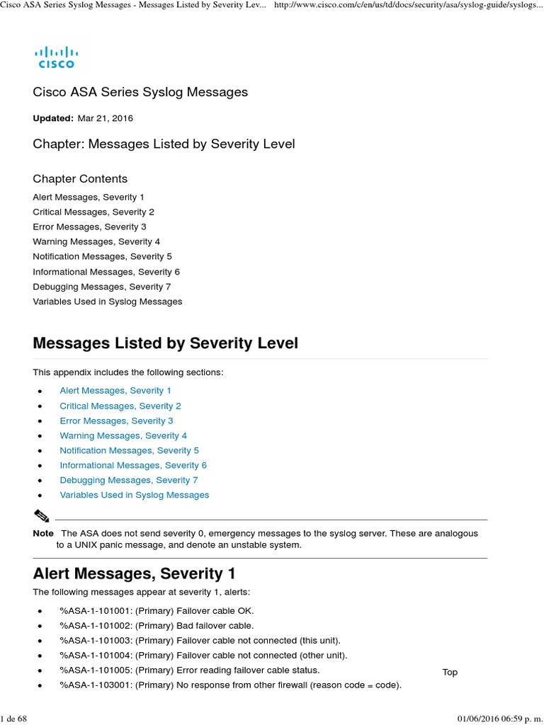 Cisco ASA Series Syslog Messages PDF | PDF | Port (Computer Networking) | Transmission Control ...