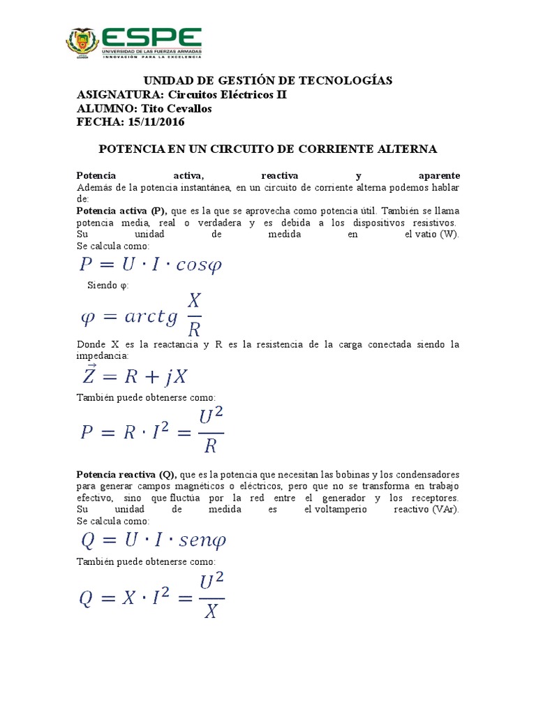 Potencia En Un Circuito De Corriente Alterna Pdf