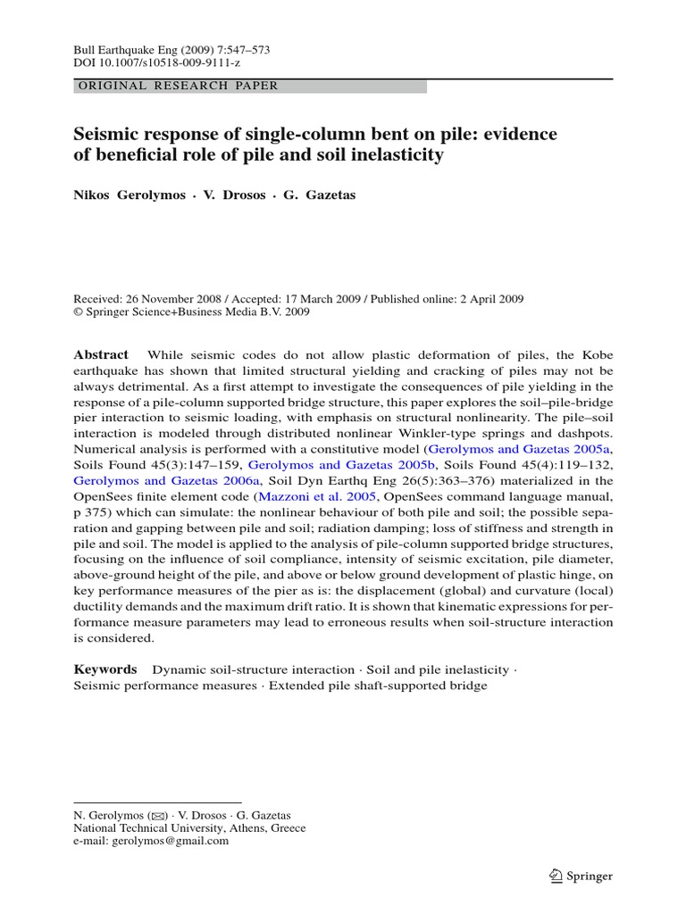 Seismic Response of Single-Column Bent On Pile Evidence of Beneficial ...