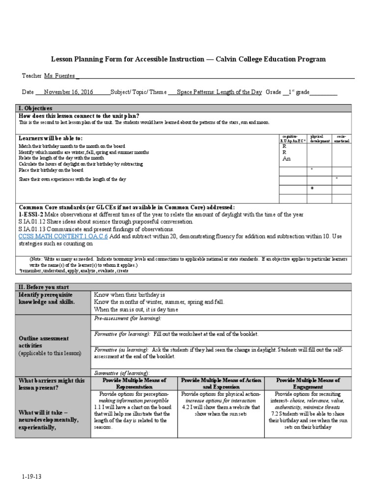 Accessible Lesson Plan: Space Patterns | PDF | Lesson Plan | Teaching