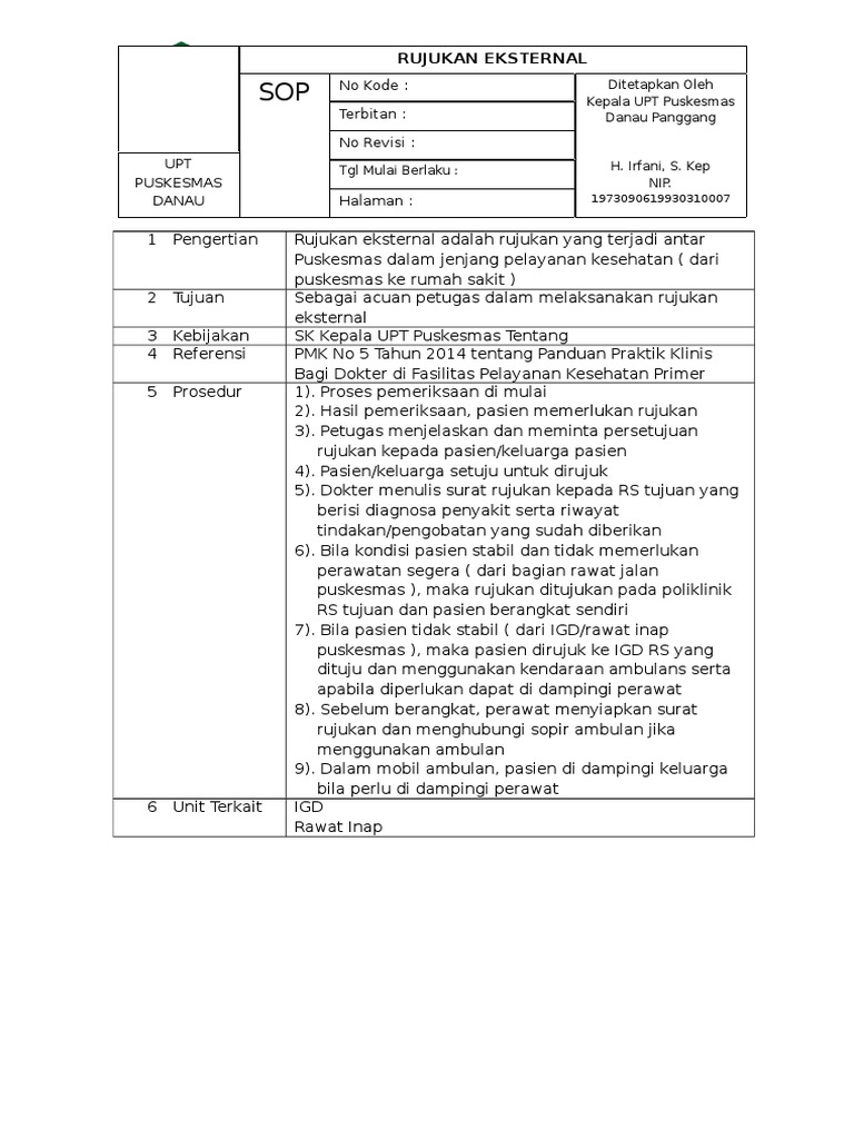 7.5.1.1 Sop Rujukan Eksternal | PDF