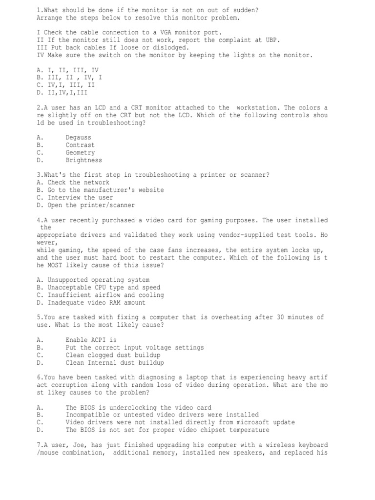 PC Troubleshooting Multiple Choice Objective Questions | PDF | Computer ...
