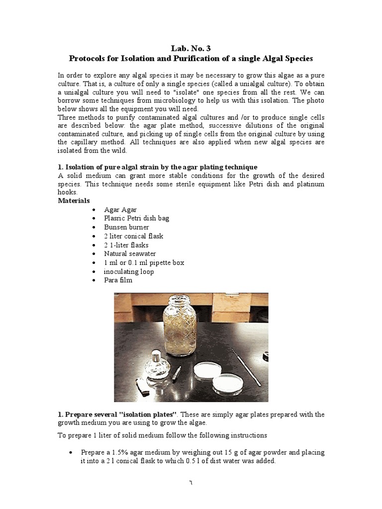Isolation Techniques for Algae Cultures | PDF | Agar | Nature