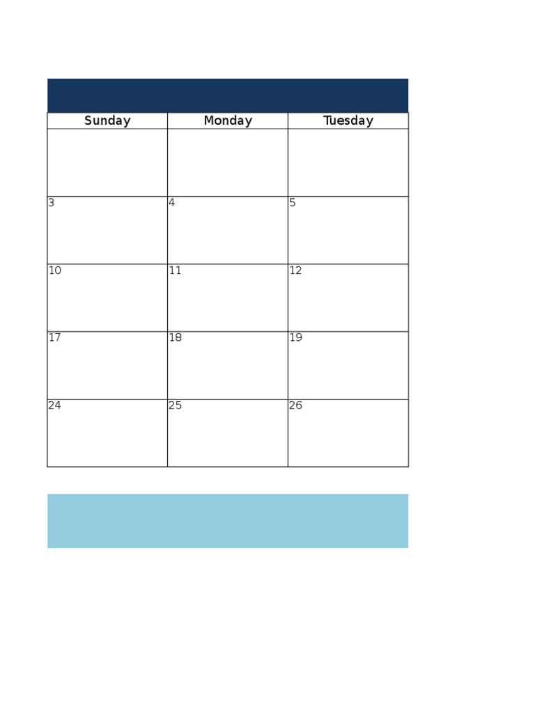 2016 Single Month Calendar Template Excel | PDF