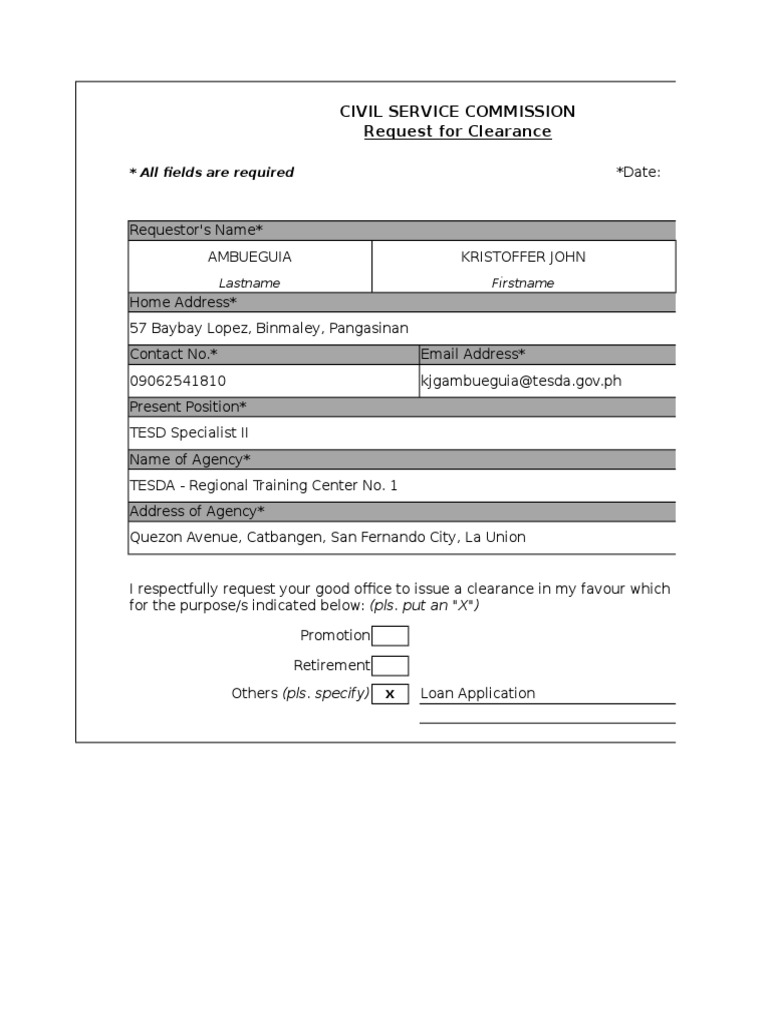 Civil Service Clearance Request Form | PDF