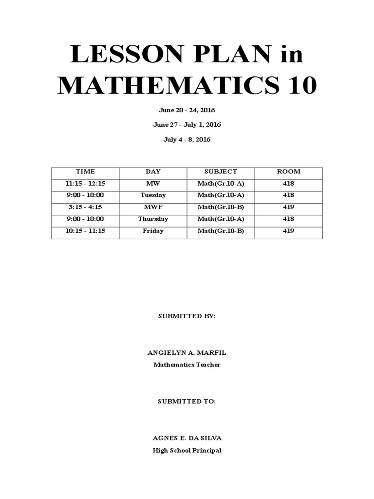 Lesson Plan in Mathematics 10 (p.10-12) | Summation | Mathematical Concepts