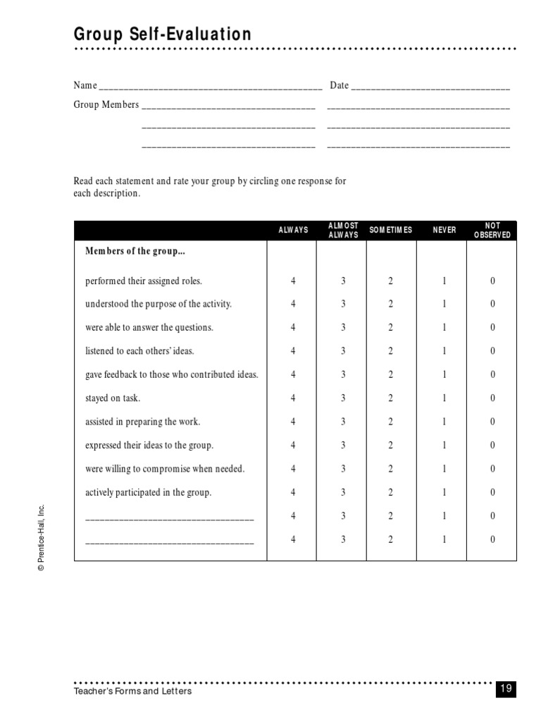 Group Self-Evaluation: Members of The Group.. | PDF