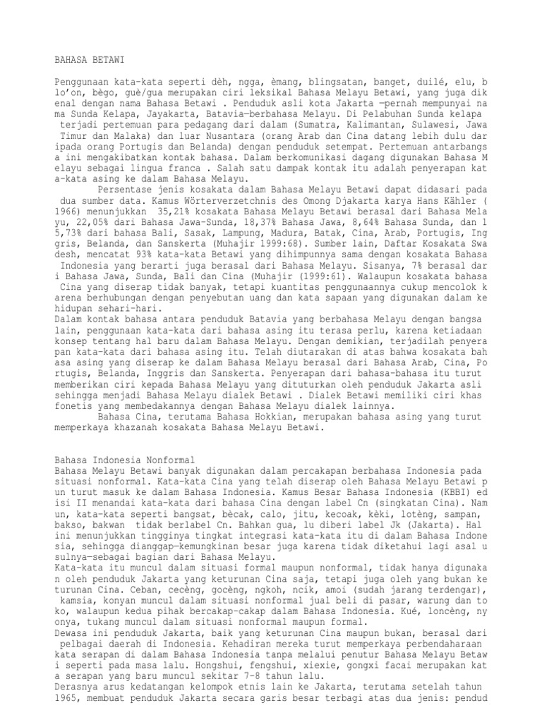 Bahasa Betawi | PDF | Kajian Bahasa Asing