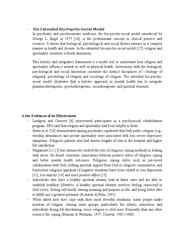 The Extended Bio-Psycho-Social Model: A Few Evidences of Its ...