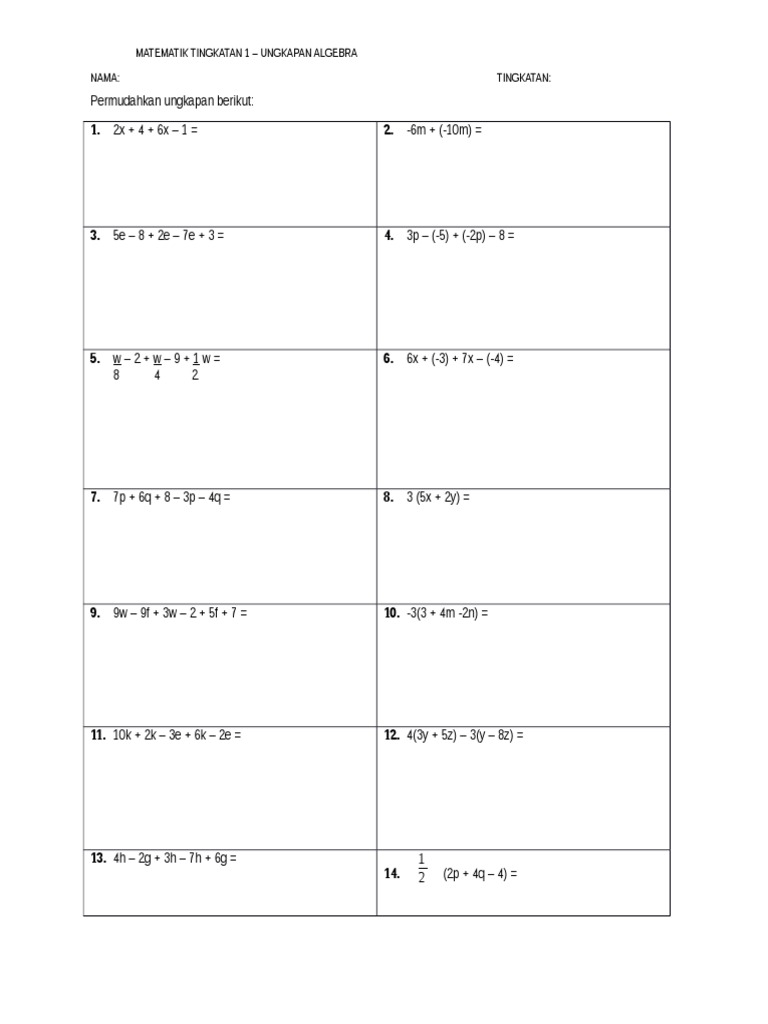 Permudahkan Ungkapan Berikut | PDF