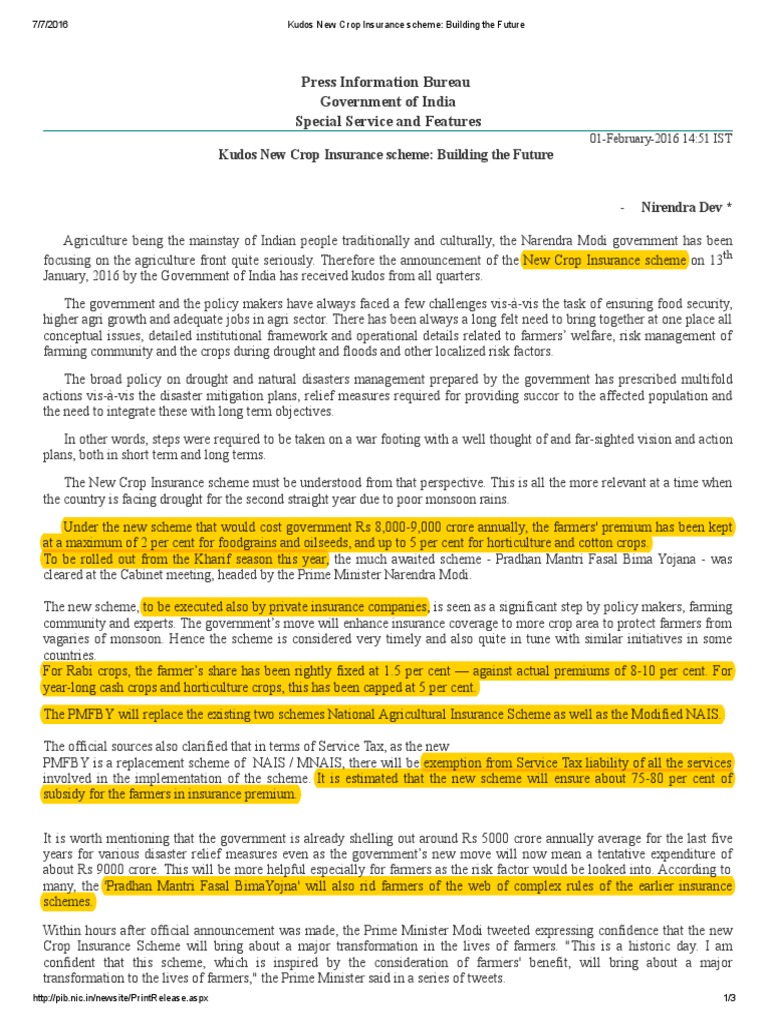 New Crop Insurance Scheme India | PDF | Insurance | Agriculture