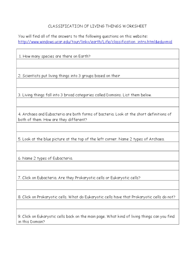 Classification Of Living Things Worksheet High School 8