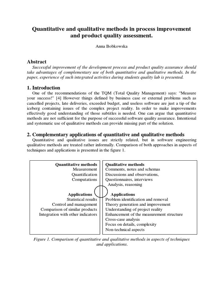 Quantitative and Qualitative Methods in Process Improvement and Product ...