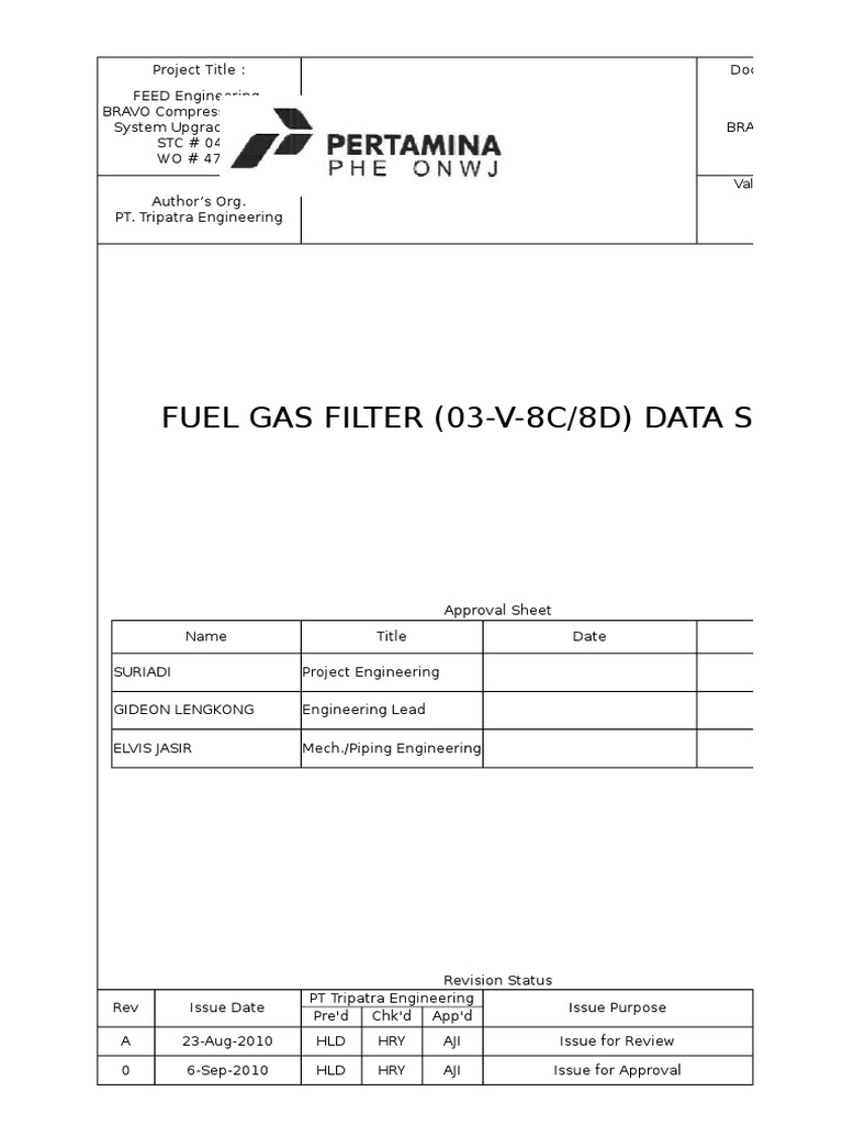 Fuel Gas Filter Data Sheet | PDF | Flow Measurement | Pressure