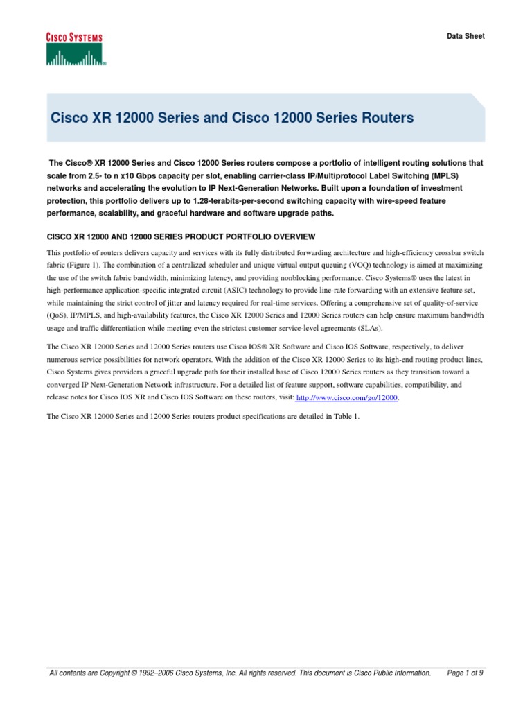 Cisco - Specification - XR1200 Series Router | PDF | Multiprotocol ...