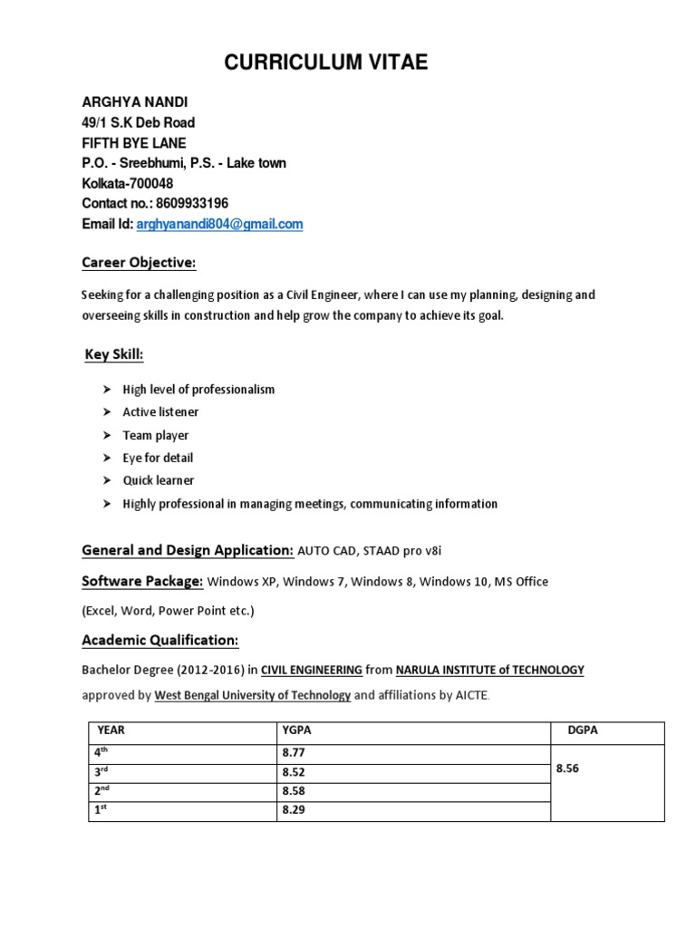 Curriculum Vitae: Career Objective | PDF