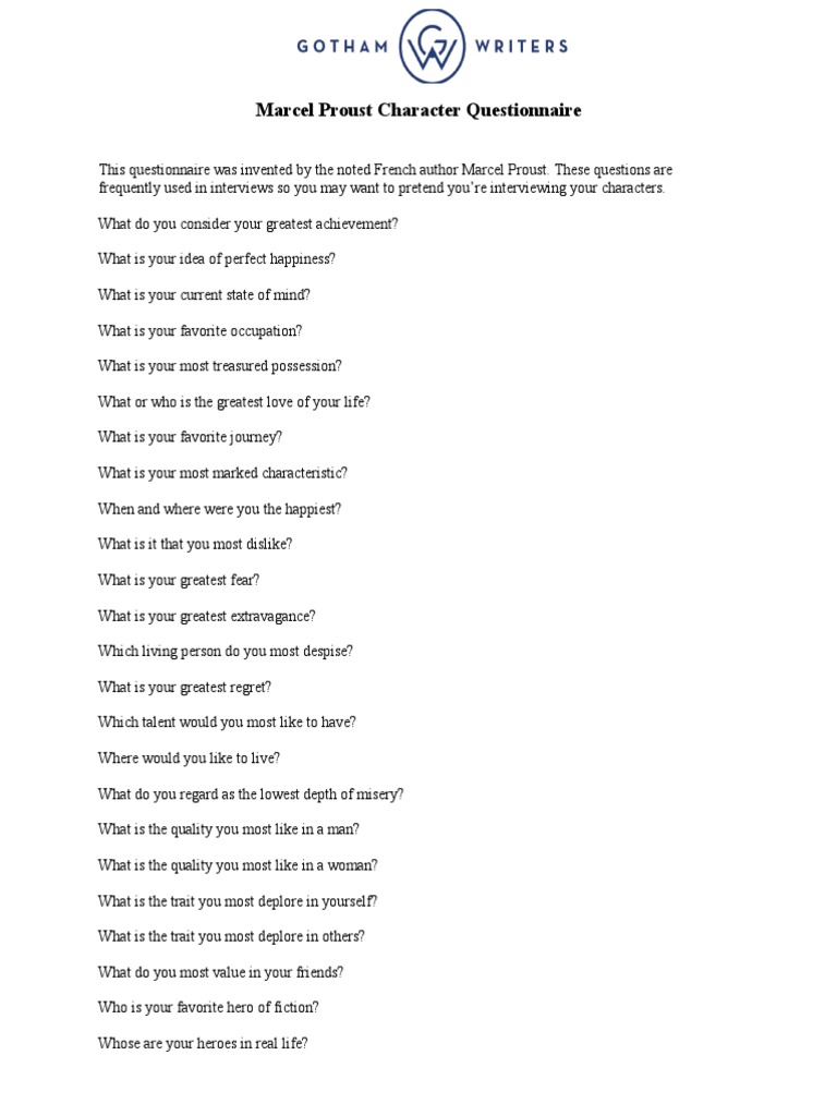 Proust Character Questions | PDF