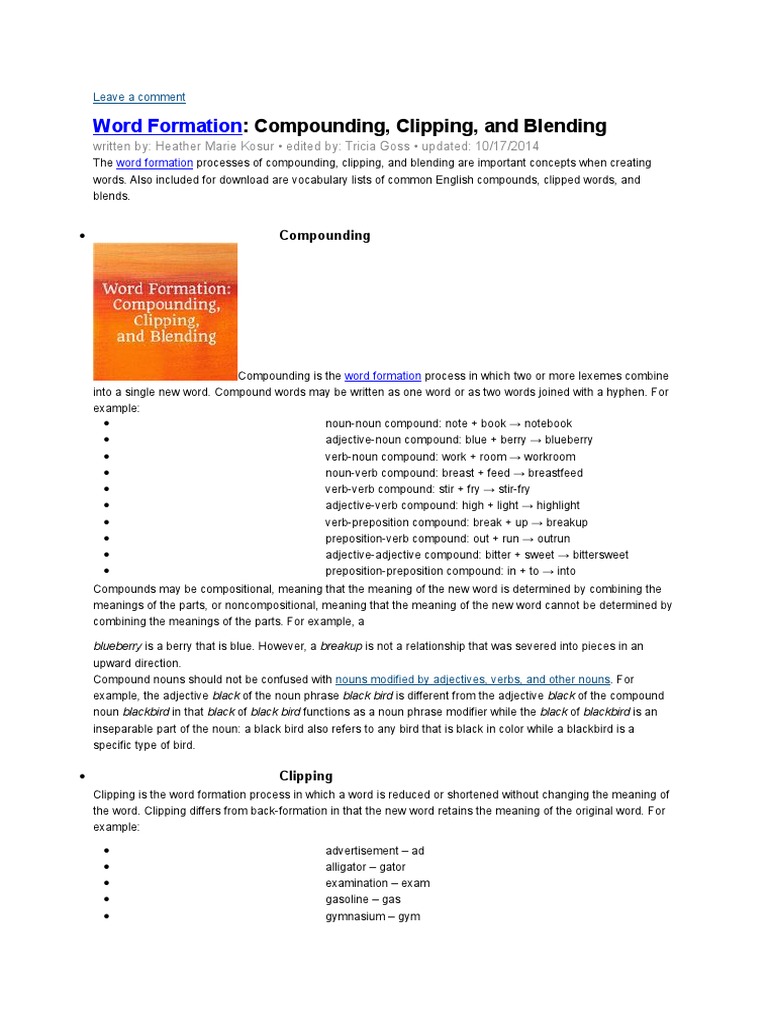 Compounding, Clipping, And Blending | Lexicology | Philology