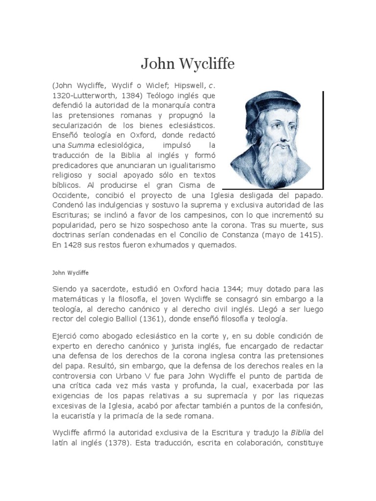 John Wycliffe | PDF | Religión y creencia | Papa