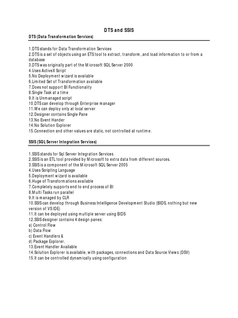 Dts and Ssis: DTS (Data Transformation Services) | PDF | Computers