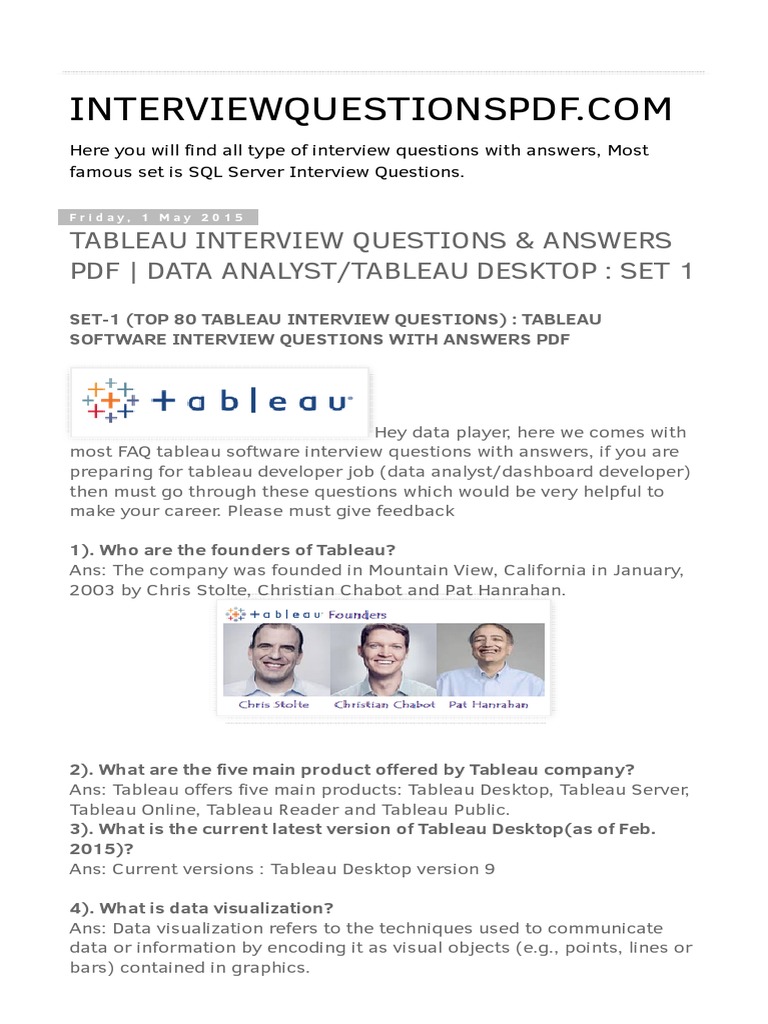 Tableau Interview Questions & Answers PDF - Data Analyst/Tableau ...