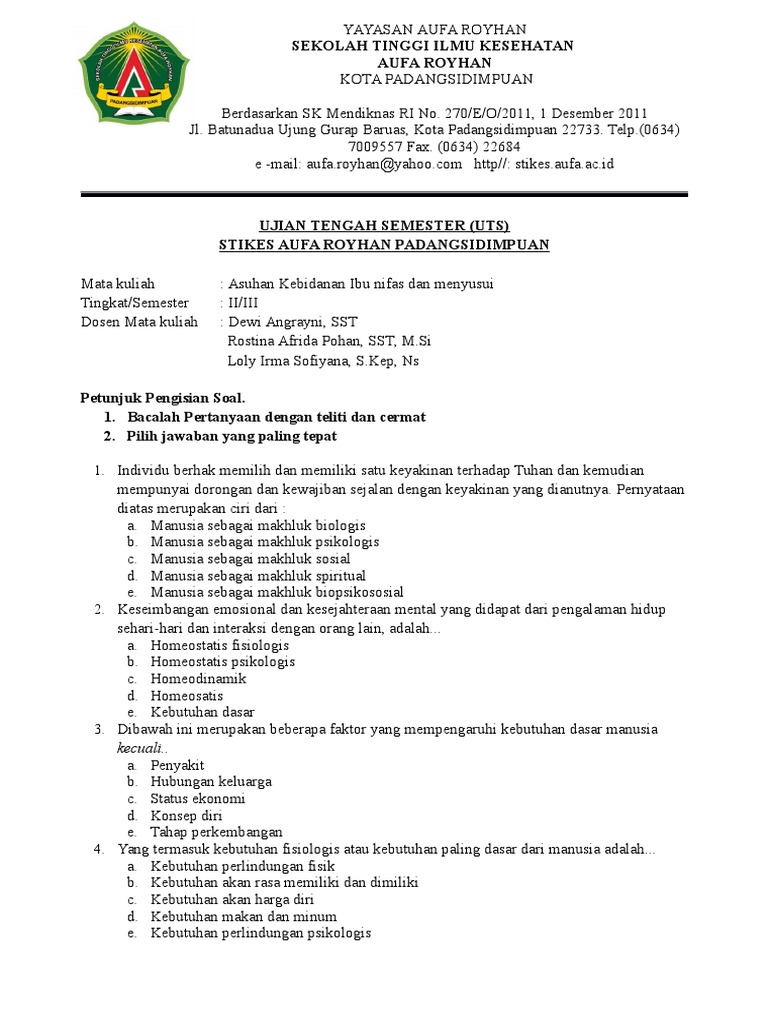 Soal Uts KDK 1 | PDF