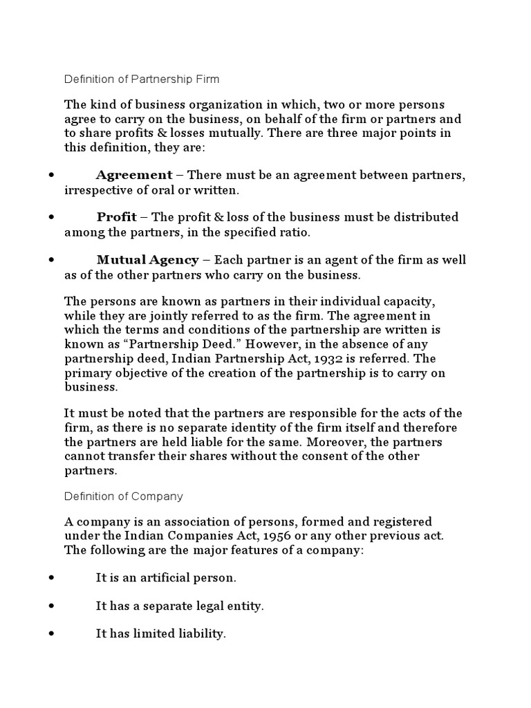Definition of Partnership Firm | Download Free PDF | Partnership ...