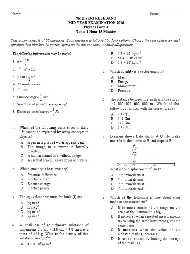 This Paper Consists of 50 Questions. Each Question Is Followed by Four ...
