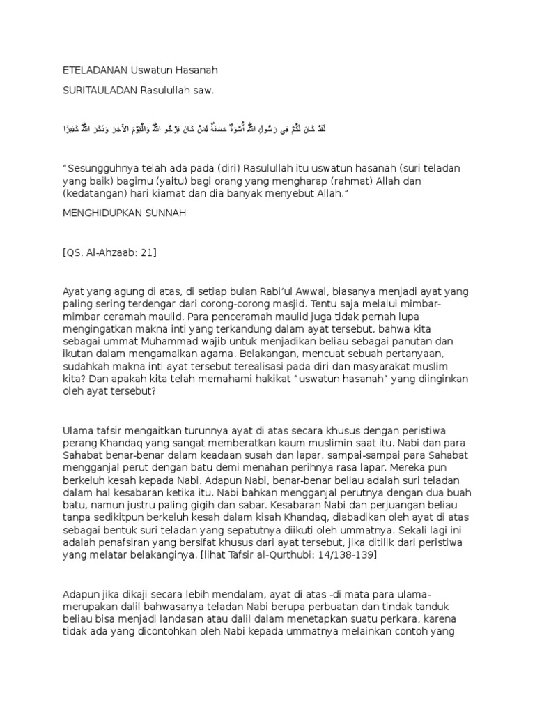 Uswatun Hasanah: Teladan Sejati | PDF