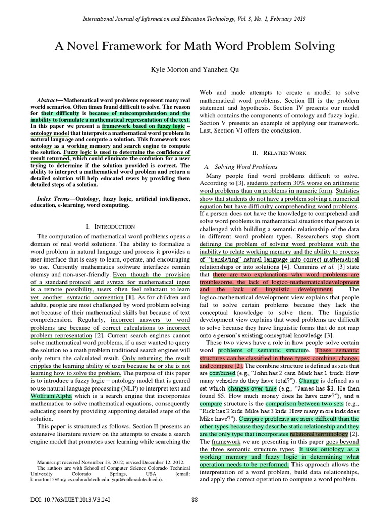 A Novel Framework For Math Word Problem Solving: Kyle Morton and ...