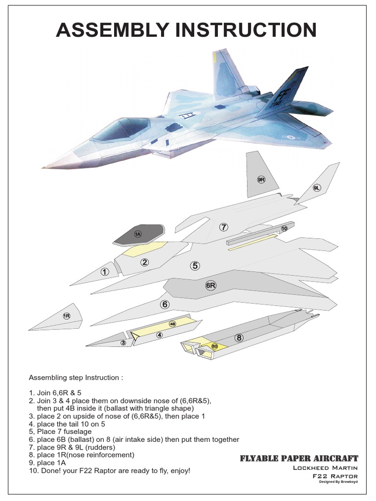 Build A Flying Paper F22 Raptor PDF | PDF
