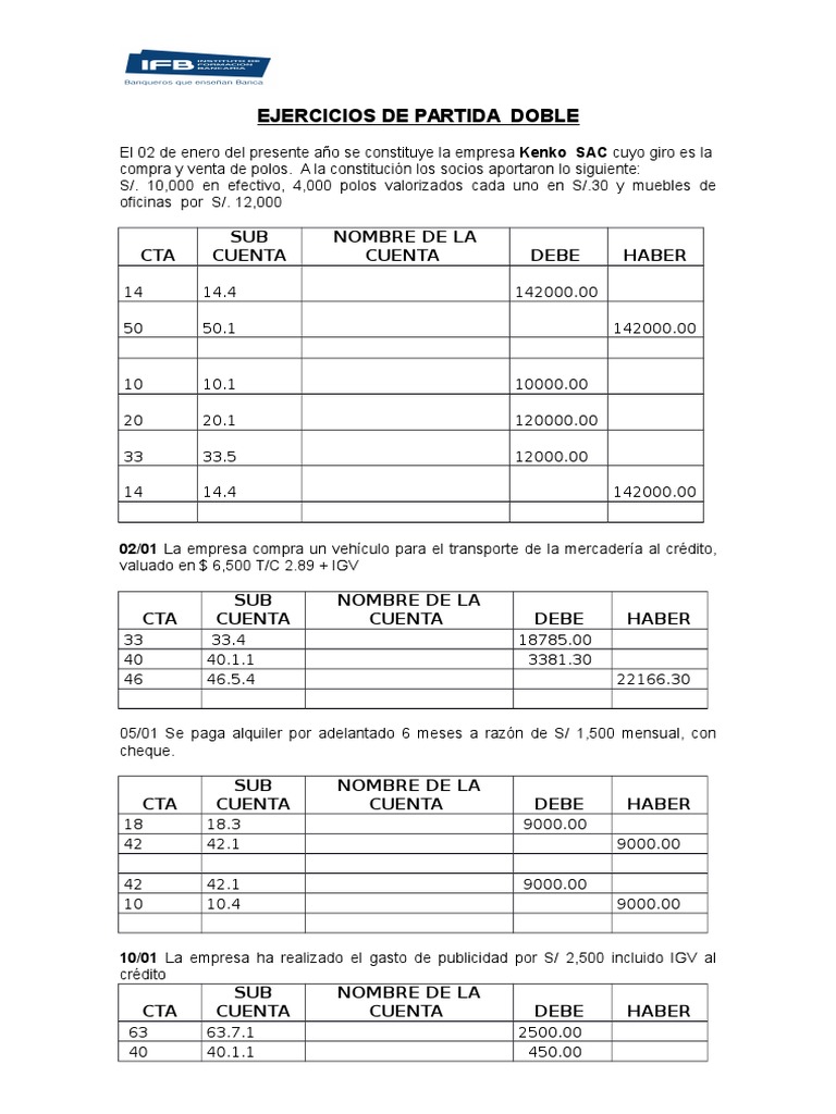 Ejercicios de Partida Doble | PDF | Dinero | Economias