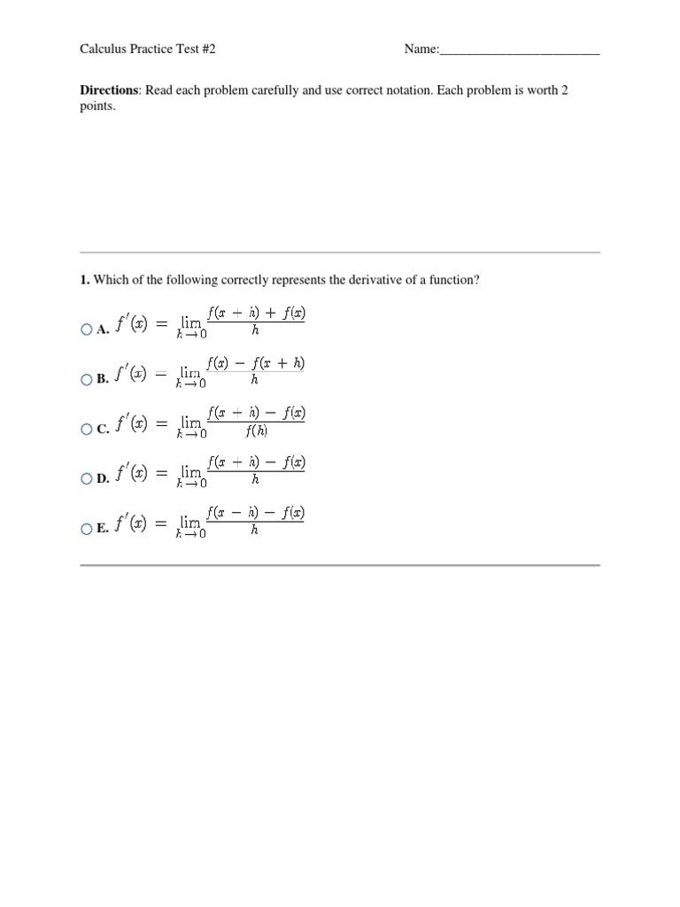 Calculus Test | PDF | Derivative | Calculus