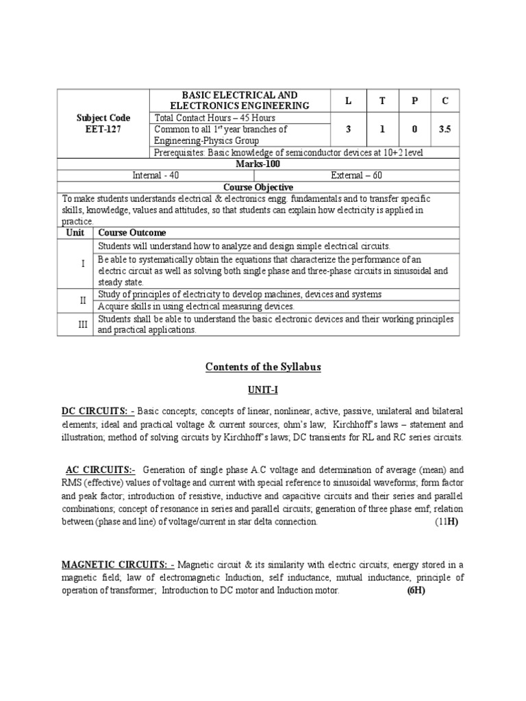 Beee Theory (Eet-127) | PDF | Electrical Network | Electronic Circuits