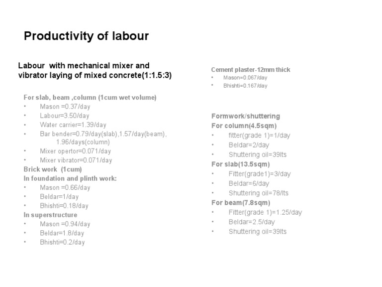 Productivity of Labour: Labour With Mechanical Mixer and Vibrator ...