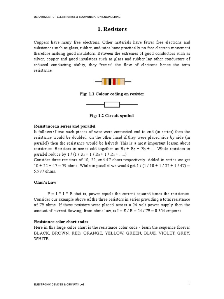 Resistors: Fig: 1.1 Colour Coding On Resistor | PDF | Bipolar Junction ...