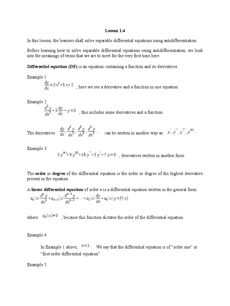 Lesson 1 | PDF | Equations | Differential Equations