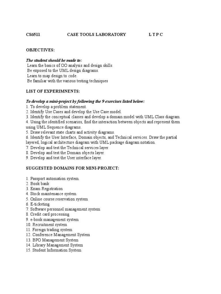 Cs6511 Case Tools Laboratory L T P C | PDF | Computers